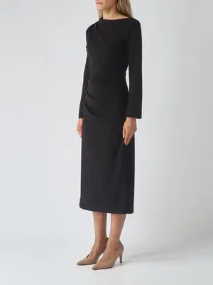 MEIMEIJ Draped Long-sleeved Crêpe Midi Sheath Dress