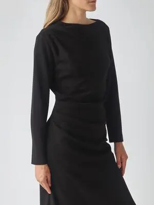 MEIMEIJ Draped Long-sleeved Crêpe Midi Sheath Dress