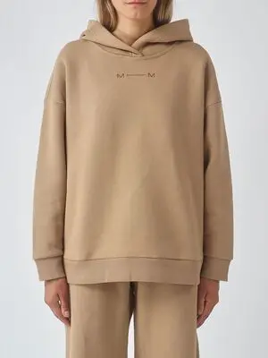 Max Mara Hoodie In Cotton Blend With Contrast Logo And Dropped Shoulders - Camel