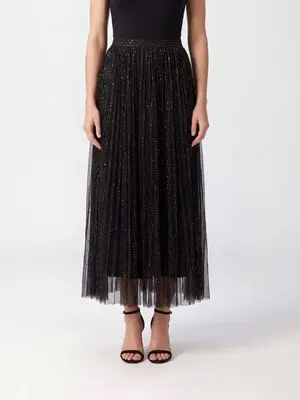 TWINSET High-waisted Pleated Midi Skirt In Tulle With Side Zip Closure - Black