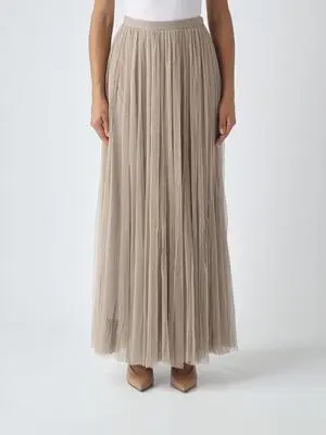 TWINSET High-waisted Pleated Midi Skirt In Tulle With Side Zip Closure