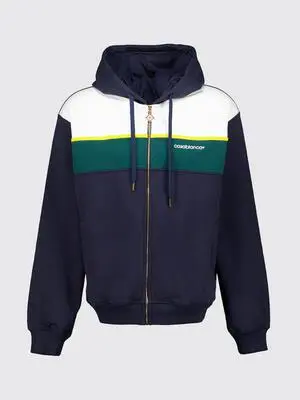 Casablanca Striped Organic Cotton Zip-up Hoodie With Embroidered Logo