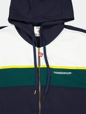 Casablanca Striped Organic Cotton Zip-up Hoodie With Embroidered Logo