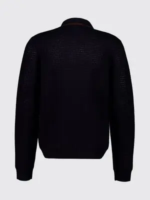 Casablanca Long-sleeved Pure Wool Knit Polo With Zip And Logo Patch