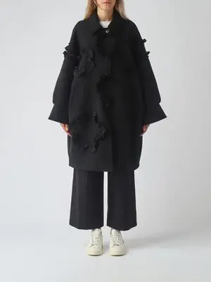 MEIMEIJ Oversized Single-breasted Wool Blend Coat With Floral Appliqu