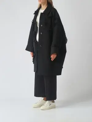 MEIMEIJ Oversized Single-breasted Wool Blend Coat With Floral Appliqu