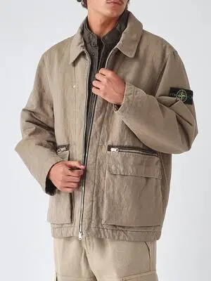 Stone Island Cotton And Wool Blend Windbreaker Jacket With Primaloft® Padding
