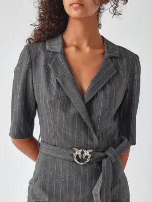 Pinko Anthea Pinstriped Wool Blend Sheath Midi Dress With Lapel Collar