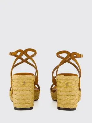JIMMY CHOO Ayla Suede And Jute Wedge Sandals With Square Toe