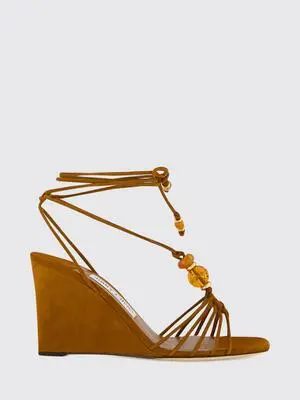 JIMMY CHOO Lova Suede Wedge Sandals With Ankle Ties