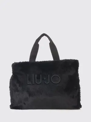 Liu Jo Large Faux Fur Tote Bag With Double Handle And Embroidered Logo - Black