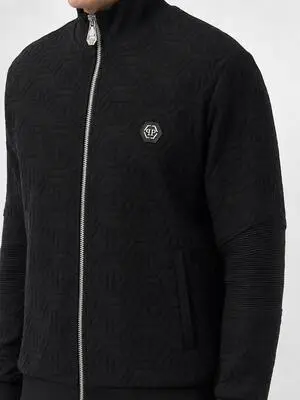 Philipp Plein Jersey Zip-up Sweatshirt With High Neck And Jacquard Hexagon Logo