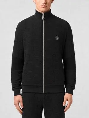 Philipp Plein Jersey Zip-up Sweatshirt With High Neck And Jacquard Hexagon Logo