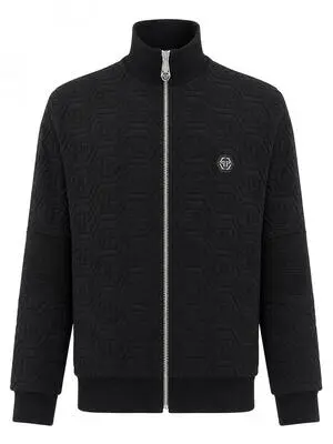 Philipp Plein Jersey Zip-up Sweatshirt With High Neck And Jacquard Hexagon Logo