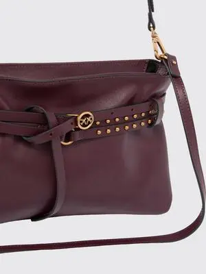 Pinko Calfskin Leather Belt Bag With Metallic Love Birds Logo - Red