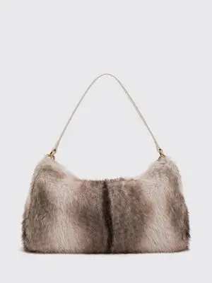TWINSET Animal Print Faux Fur Shoulder Bag With Zip Closure