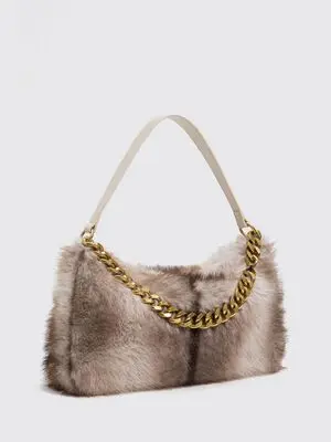 TWINSET Animal Print Faux Fur Shoulder Bag With Zip Closure