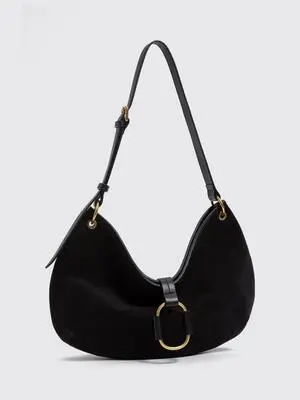 TWINSET Suede Shoulder Bag With Adjustable Handle And Lettering Logo - Black