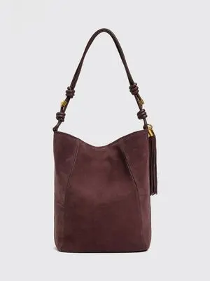 TWINSET Suede Shoulder Bag With Tassels And Embossed Logo - Coffee