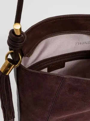 TWINSET Suede Shoulder Bag With Tassels And Embossed Logo