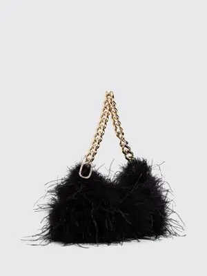 TWINSET Fabric Handbag With Synthetic Feathers And Rhinestones - Black