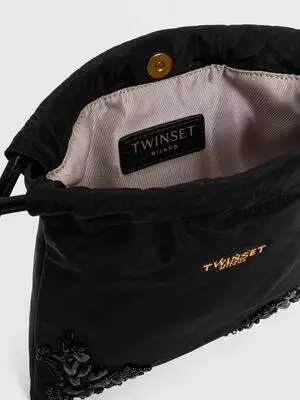 TWINSET Satin Mini Bucket Bag With Crystals And Drawstring