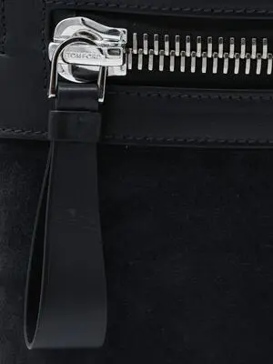 TOM FORD Suede Backpack With Front Pocket And Embossed Logo