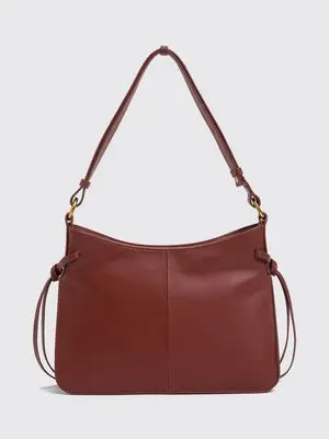 TWINSET Smooth Leather Shoulder Bag With Adjustable Handle And Webbing Details - Cherry