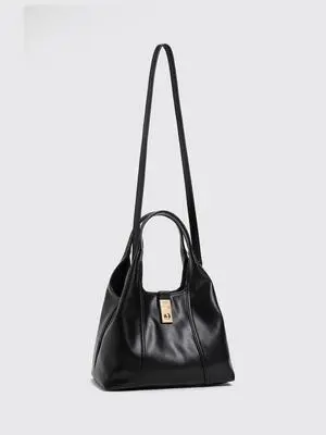 TWINSET Flared Synthetic Leather Handbag With Double Handle And Engraved Logo - Black