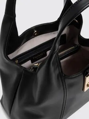 TWINSET Flared Synthetic Leather Handbag With Double Handle And Engraved Logo