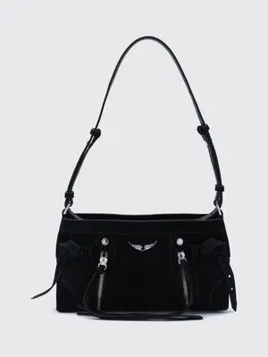 Zadig&Voltaire Madison Suede And Leather Shoulder Bag With Metallic Logo - Black