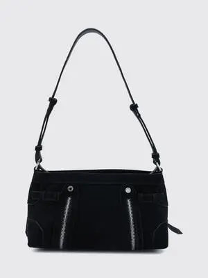 Zadig&Voltaire Madison Suede And Leather Shoulder Bag With Metallic Logo - Black