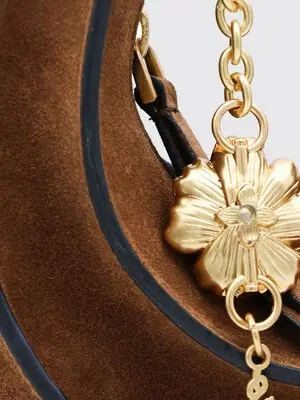 Farm Rio Suede Half-moon Bag With Flower Appliqu