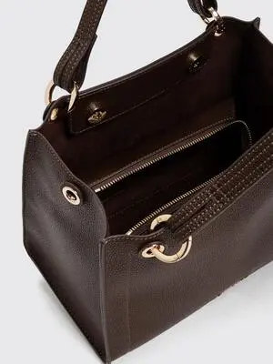 TWINSET Grained Faux Leather Handbag With Double Handle And Shoulder Strap - Brown