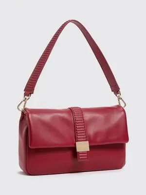 TWINSET Faux Leather Shoulder Bag With Flap Closure And Removable Handle - Red