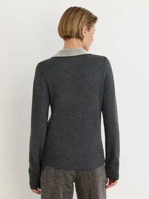 REISS Raven Wool-blend Crystal-collar V-neck Jumper - Grey