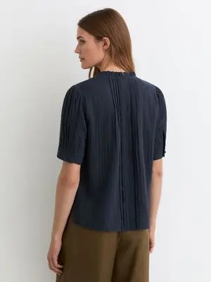 REISS Aurelia Cotton Cheesecloth Frill-neck Top
