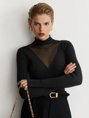 REISS Vanessa Sheer-panel Long-sleeve Top