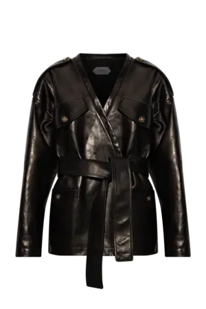 Versace Leather Belted Jacket With Pockets