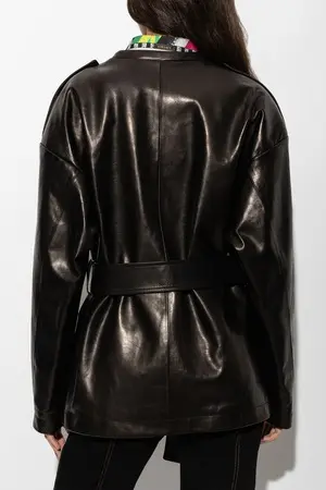 Versace Leather Belted Jacket With Pockets