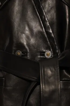 Versace Leather Belted Jacket With Pockets