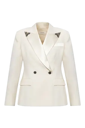 VERSACE Versace Cream Wool Blazer With Shimmering Embellishments