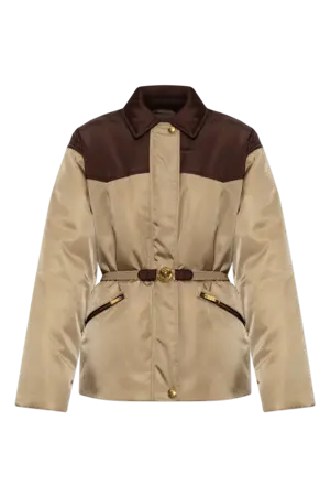 Versace Beige Belted Padded Jacket - Brown