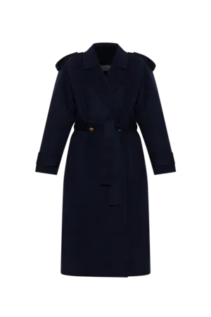 Versace Double-breasted Wool Trench Coat - Navy Blue