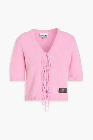 GANNI Bow-detailed Wool-blend Cardigan - Multicolor