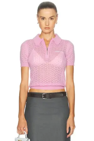 Miu Miu Cashmere Silk Pizzo Top In Pink