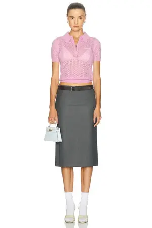 Miu Miu Cashmere Silk Pizzo Top In Pink