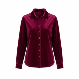 YUMI Burgundy Velvet Relaxed Fit Shirt - Red