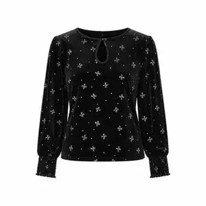YUMI Sparkle Bow Print Velvet Top
