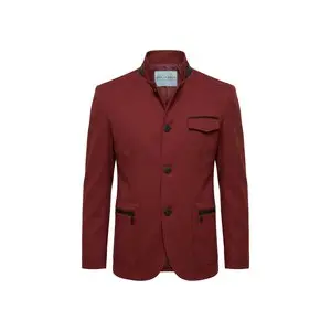 RON TOMSON Stand Collar Denim Blazer Wine